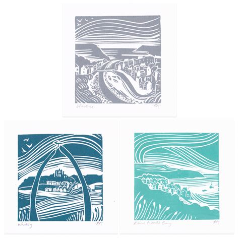 Yorkshire Coast Original Mini Lino Prints Staithes Whitby Roob