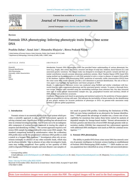 PDF Forensic DNA Phenotyping Inferring Phenotypic Traits From Crime Scene DNA