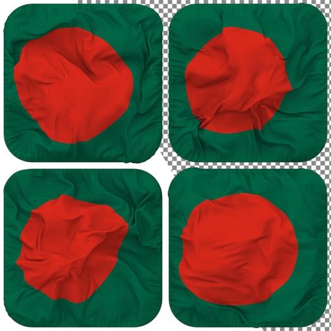 Premium Psd Bangladesh Flag Squire Shape Isolated Different Waving Style Bump Texture 3d Rendering