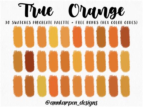 True Orange Procreate Palette 30 Hex Color Codes Instant Digital