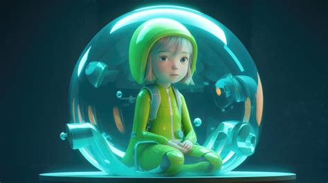 Premium Ai Image A Girl Sits In A Bubble With The Word Pixar On It