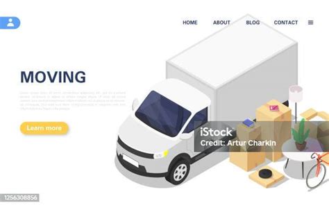 홈 무빙 컨셉 다양한 가정용품이 담긴 트럭과 포장된 상자 세트 등측투영법에 대한 스톡 벡터 아트 및 기타 이미지 등측투영법 새 집으로 이사 트럭 Istock