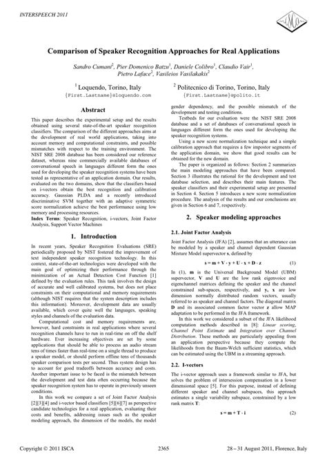 Pdf Comparison Of Speaker Recognition Approaches For Real Applications