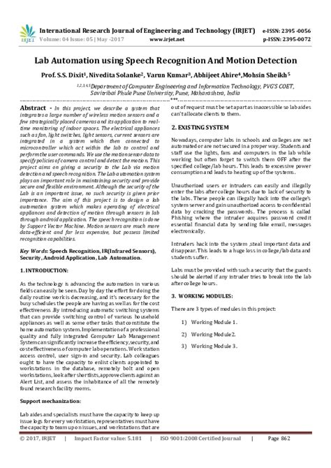 pdf lab automation using speech recognition and motion detection