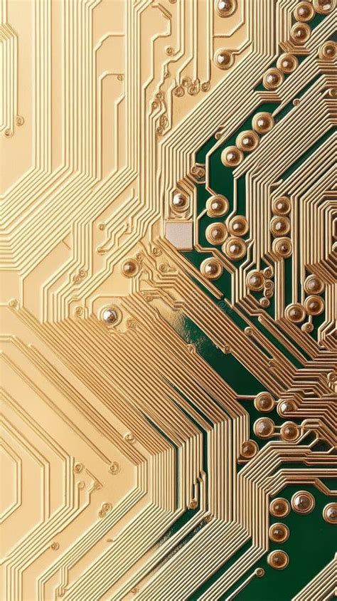 Close Up Of Gold Circuit Board With Intricate Patterns And Connections