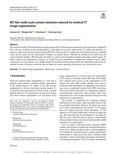 Mc Net Multi Scale Context Attention Network For Medical Ct Image Segmentation Request Pdf