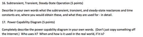 Solved Subtransient Transient Steady State Operation