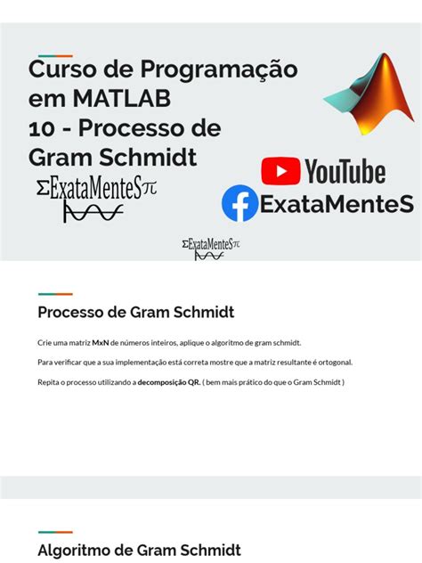 Curso De Matlab 10 Processo De Gram Schmidt Pdf