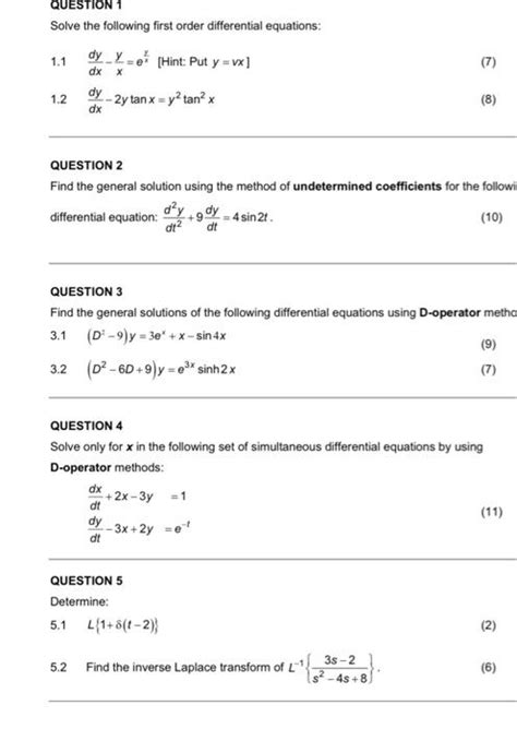 Solved Question 1 Solve The Following First Order