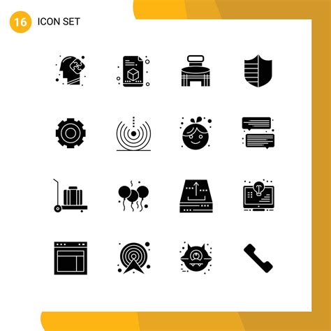 Mobile Interface Solid Glyph Set Of 16 Pictograms Of General Shield Exterior Security Protection
