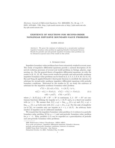 Pdf Existence Of Solutions For Second Order Nonlinear Impulsive
