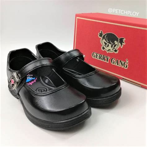 รุ่นใหม่ Gerry Gang รุ่น G6307 รองเท้านักเรียนหญิง รองเท้าหนังดำ แบบเข็มขัดล็อคหมุนเปลี่ยนลาย