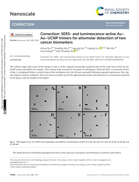 Pdf Correction Sers And Luminescence Active Au Au Ucnp Trimers For Attomolar Detection Of