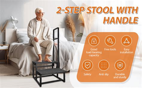 2 Step Stool With Handle For Elderly Heavy Duty Non Slip