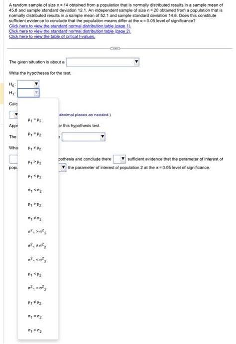 Solved A Random Sample Of Size N14 Obtained From A