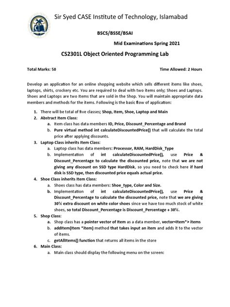 sir syed case institute of technology islamabad cs2301l object