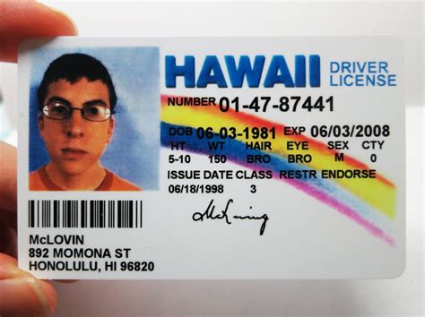Mclovin Id Card From Superbad Movie Fogel Hawaii Drivers 4704500433