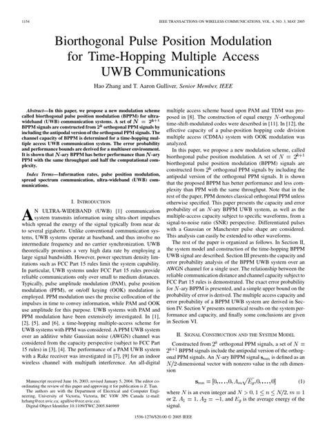 Pdf Biorthogonal Pulse Position Modulation For Time Hopping Multiple Access Uwb Communications