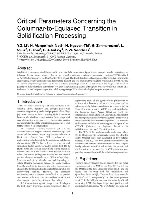 Pdf Critical Parameters Concerning The Columnar To Equiaxed Transition In Solidification