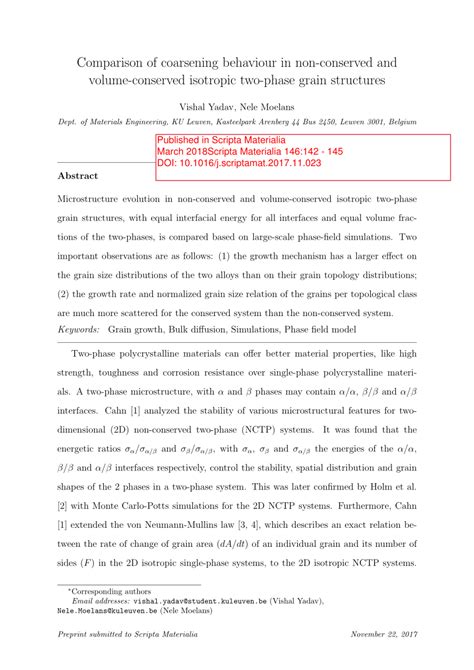 Pdf Comparison Of Coarsening Behaviour In Non Conserved And Volume Conserved Isotropic Two