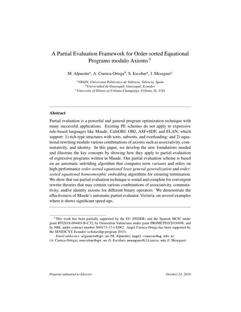 Pdf A Partial Evaluation Framework For Order Sorted Equational Programs Modulo Axioms