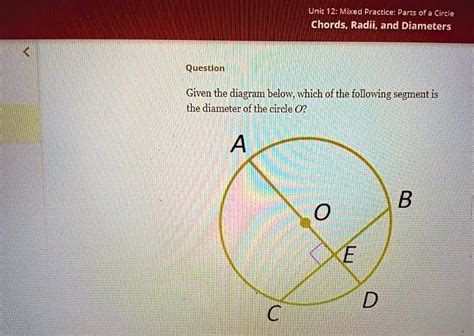 solved unit 12 mixed practice parts of a circle chords radii and