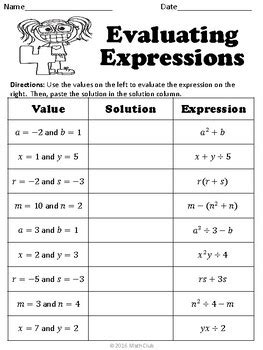 Evaluating Algebraic Expressions By Math Club TPT