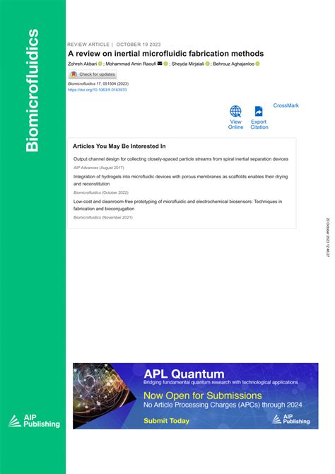 PDF A Review On Inertial Microfluidic Fabrication Methods