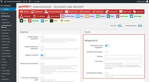 Configuring Google Invisible Captcha PeepSo
