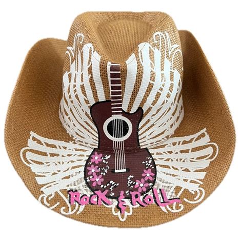 Upcycled Accessories Cowgirl Hat Upcycled Tan Rock Roll With Guitar