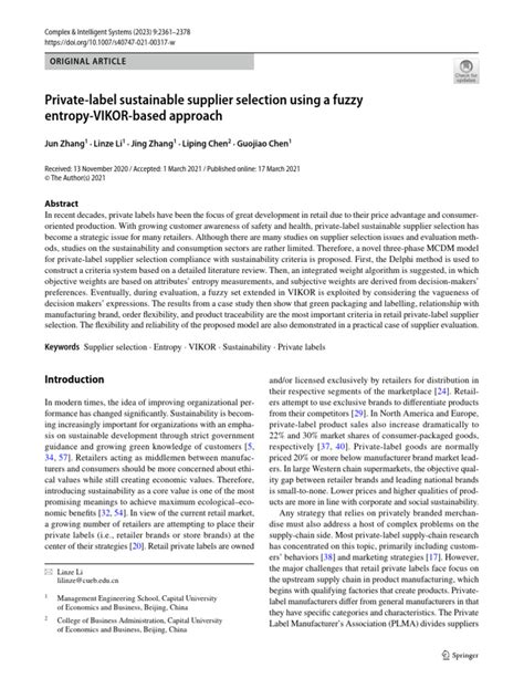 Private Label Sustainable Supplier Selection Using A Fuzzy Pdf Fuzzy Logic Supply Chain