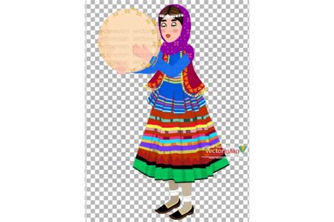 دانلود فایل Png دختر ایرانی دف نواز با لباس سنتی شمالی گیلکی فاپول