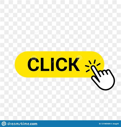 Click Web Button Template Vector Yellow Bar Hand Finger Click Here Cursor Click Web Button