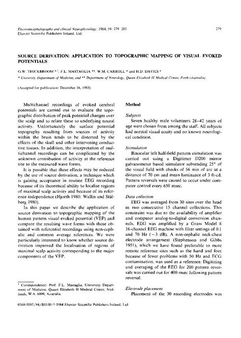 Pdf Source Derivation Application To Topographic Mapping Of Visual Evoked Potentials