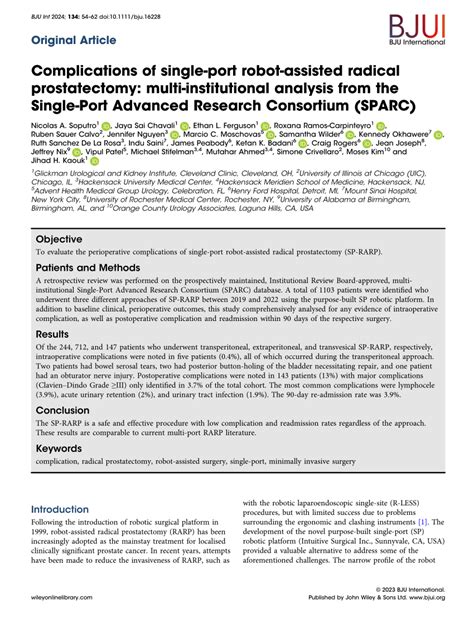 Complications Of Single‐port Robot‐assisted Radical Prostatectomy