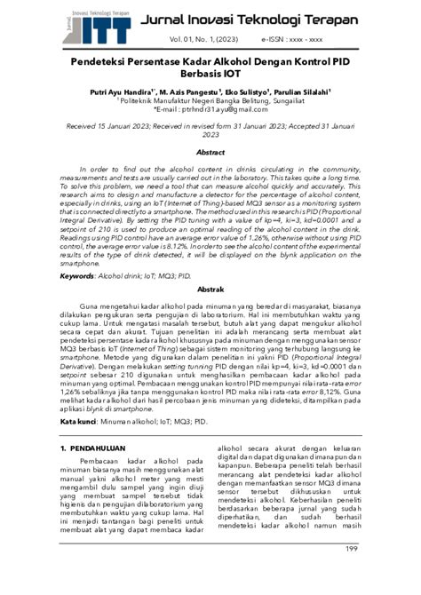 Pdf Pendeteksi Persentase Kadar Alkohol Dengan Kontrol Pid Berbasis Iot