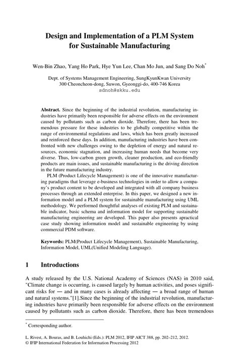 PDF Design And Implementation Of A PLM System For Sustainable Manufacturing