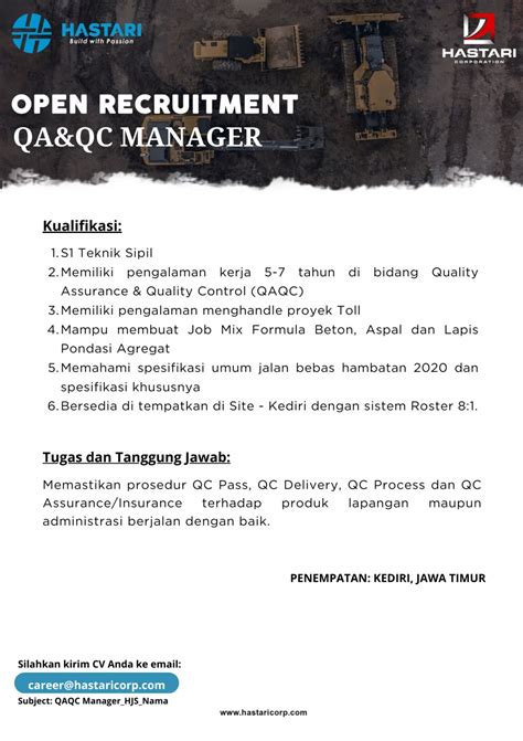 Ayu Ramadhani On Linkedin Urgentlyhiring Qaqcmanager Qaqc