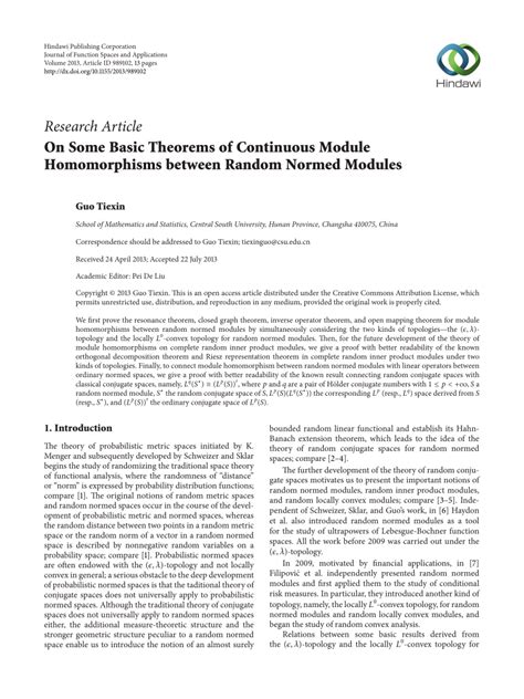 Pdf On Some Basic Theorems Of Continuous Module Homomorphisms Between Random Normed Modules