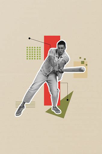 심각한 미국 남자 히트 공 박쥐 야구 선수 스포츠 게임 프로 경기의 수직 사진 콜라주 페인트 배경에 고립 30 34세에 대한 스톡 사진 및 기타 이미지 Istock