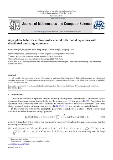 Pdf Asymptotic Behavior Of Third Order Neutral Differential Equations With Distributed