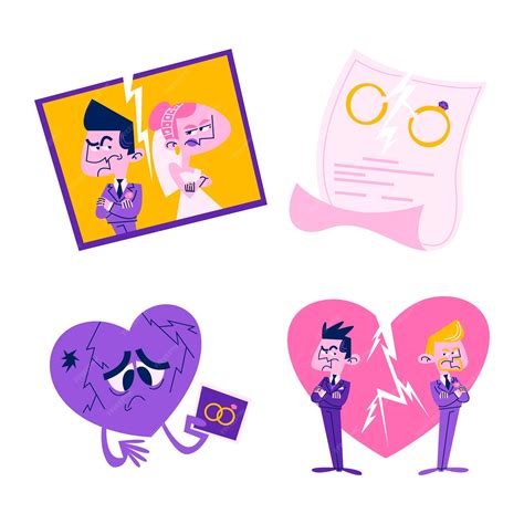 Colección De Pegatinas De Divorcio De Dibujos Animados Retro Vector Gratis
