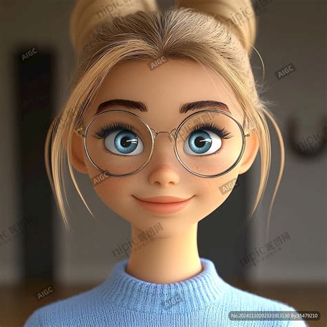 ai创作图3d女娃 3d效果女孩 仿3d卡通形象 3d卡通人物 戴眼镜q版女孩 3d布娃娃 3d人物形象 写实漫画人物 黏土头像 3d玩偶