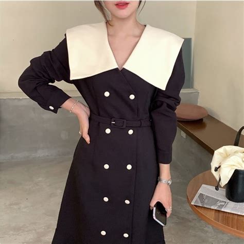 데일리룩롱원피스 트렌치 원피스 봄가을겨울 재입고 롱원피스 데일리룩 배색 롱 원피스