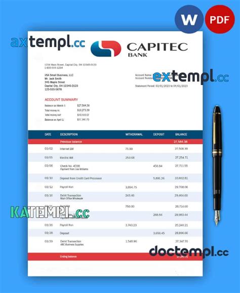 Sample Capitec Bank Firm Account Statement Word And Pdf Template Download