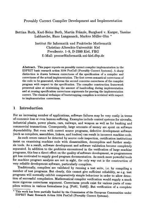 Pdf Provably Correct Compiler Development And Implementation