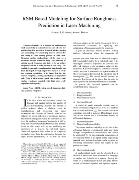 Pdf Rsm Based Modeling For Surface Roughness Prediction In Laser Machining
