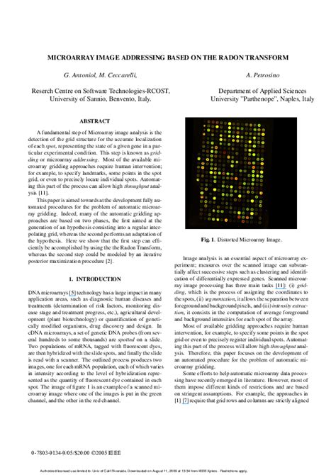 Pdf Microarray Image Addressing Based On The Radon Transform