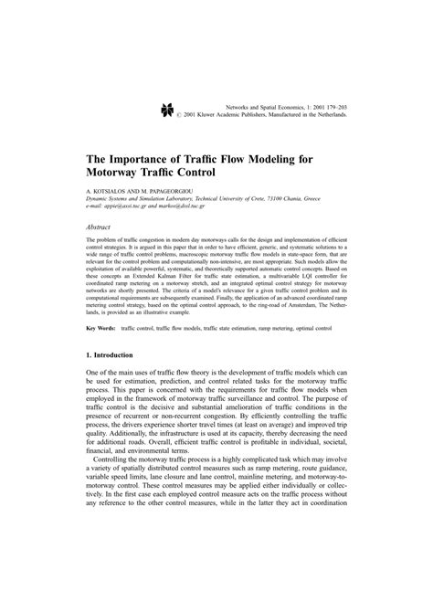 Pdf The Importance Of Traffic Flow Modeling For Motorway Traffic Control