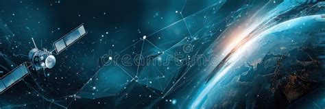 Satellite Orbiting Earth With Live Data Overlay Showcasing Real Time Monitoring In A Blue